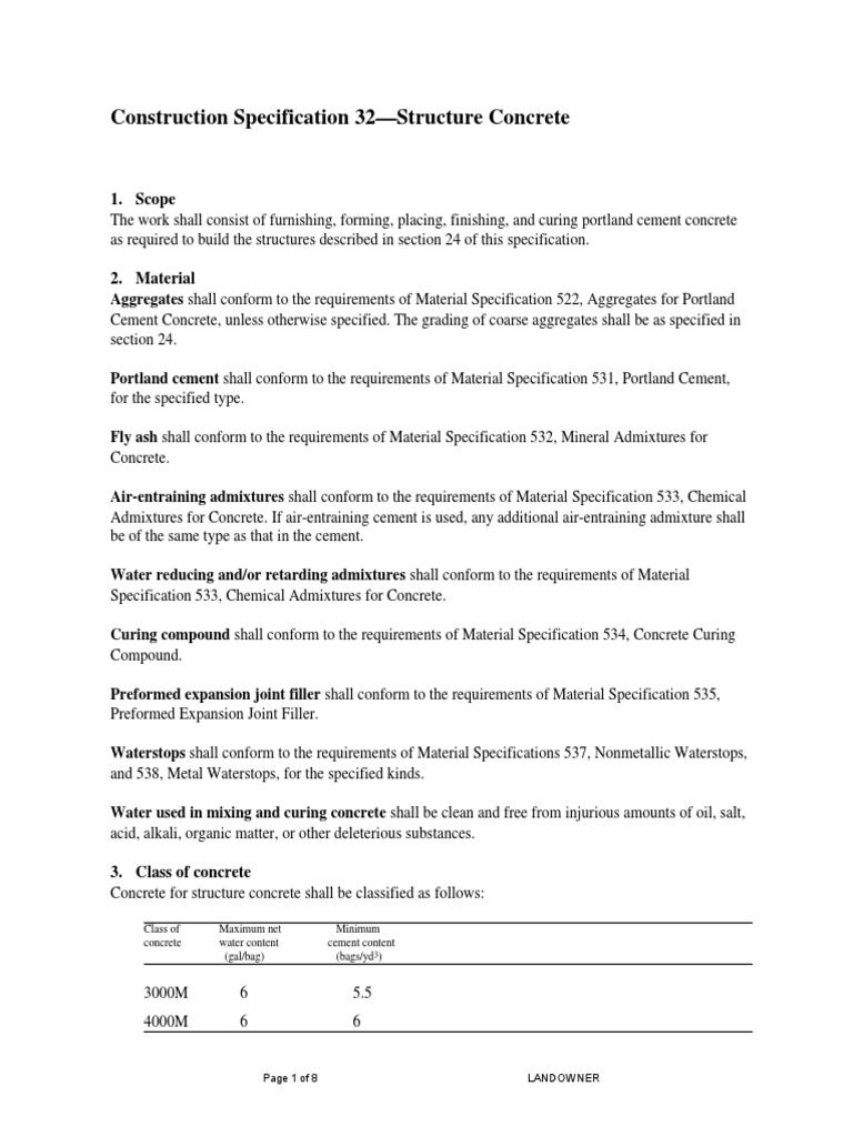 Construction Specification 32-Structure Concrete: 1. Scope | PDF ...