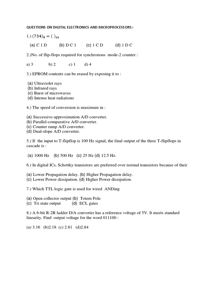 Questions On Digital Electronics and Microprocessors | PDF | Field ...