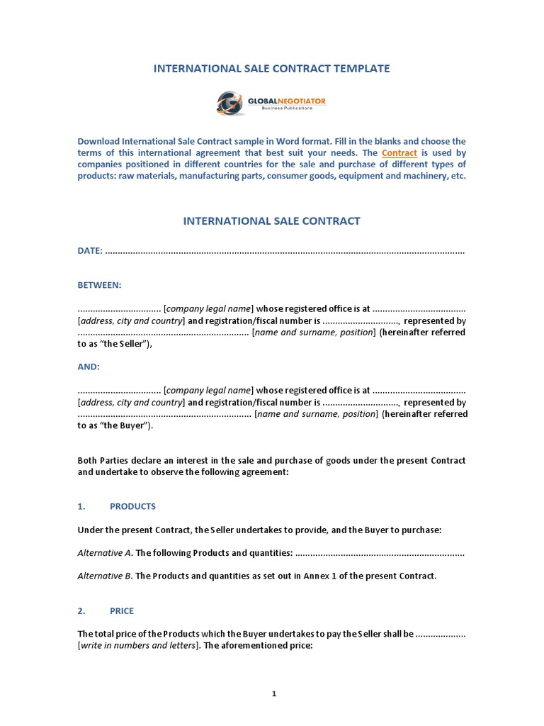 International Sale Contract Template Sample | Payments | Sales