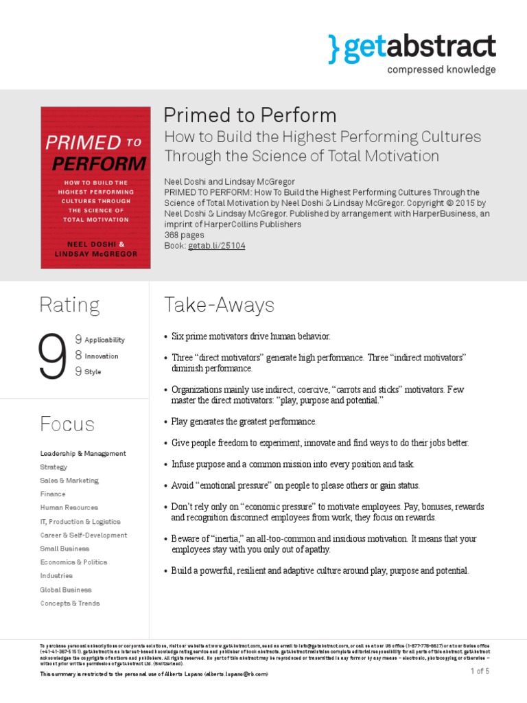 Primed To Perform | PDF | Motivation | Motivational