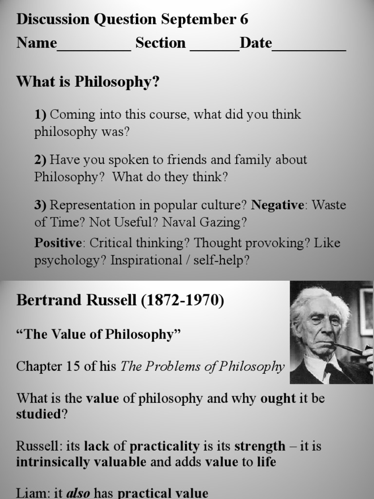 1100 Russell and The Value of Philosophy FA16 | PDF | Thought | Mind