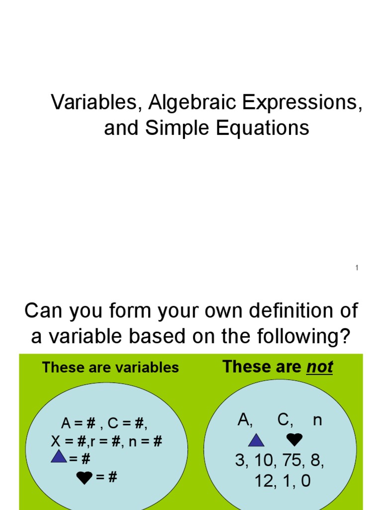 Variables, Algebraic Expressions, and Simple Equations - 1 | PDF ...