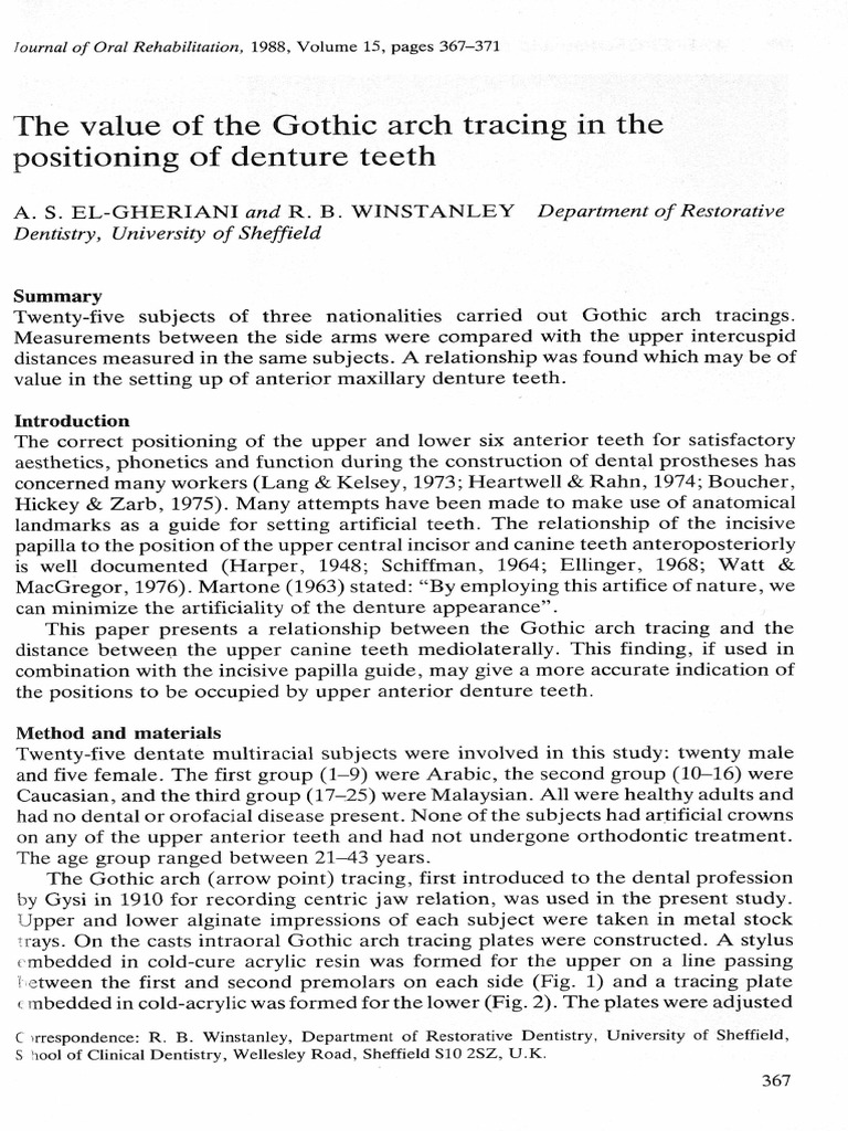 Gothic Arch Tracing PDF | PDF | Dentures | Prosthodontics