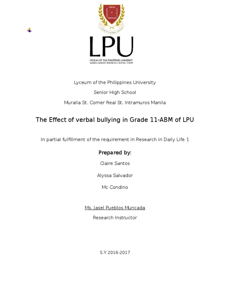Lyceum of The Philippines University | PDF | Bullying | Anxiety