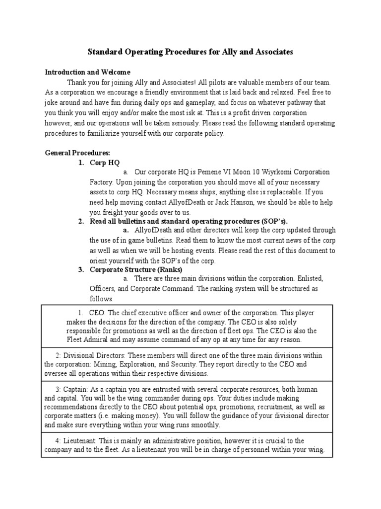 Standard Operating Procedures For Ally and Associates | PDF ...