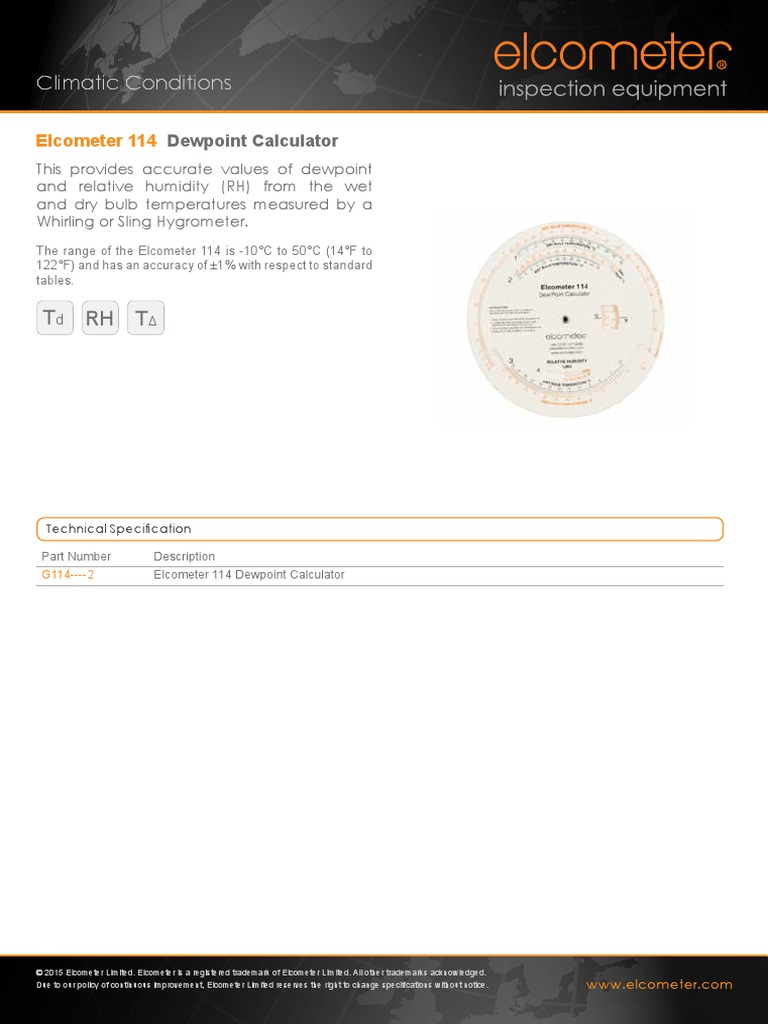 Elcometer 114 Dewpoint Calculator | PDF