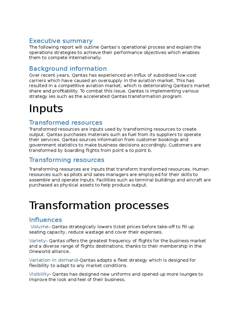 Qantas' operational processes and strategies | PDF | Strategic ...