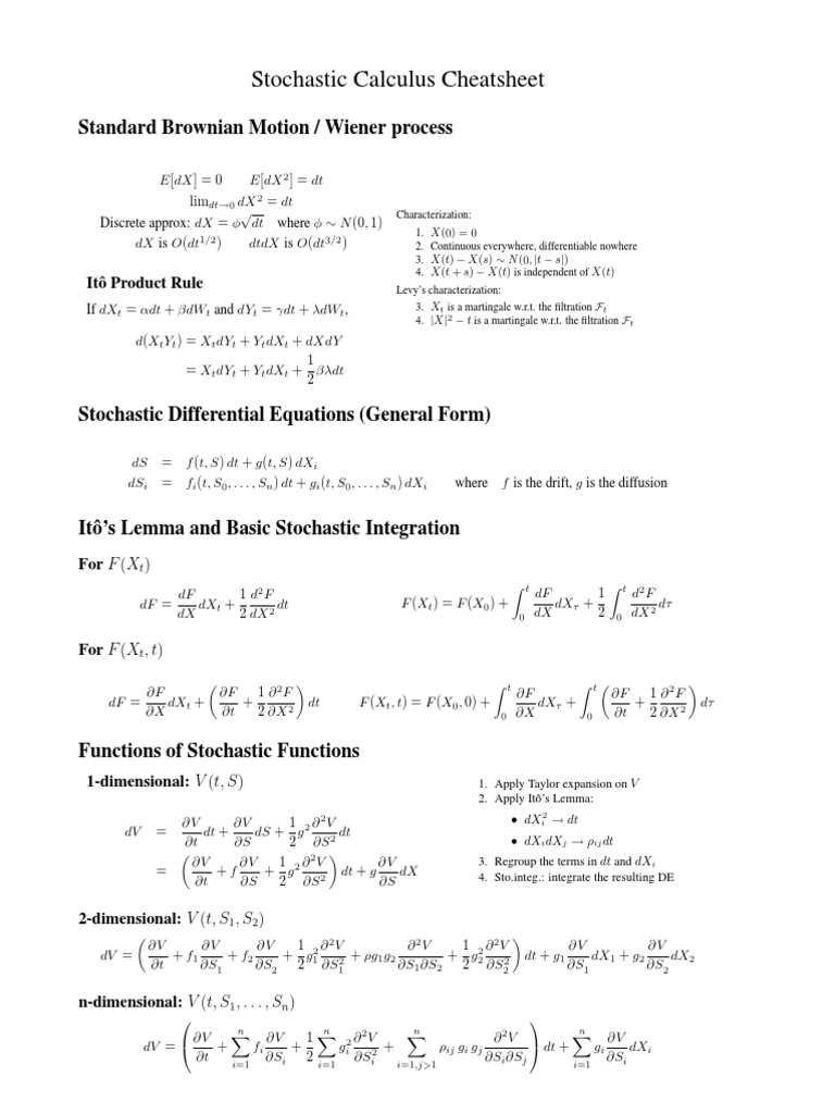 Stochastic Calculus Cheatsheet stocalc.pdf | Measure Theory | Probability Theory | Free 30-day ...