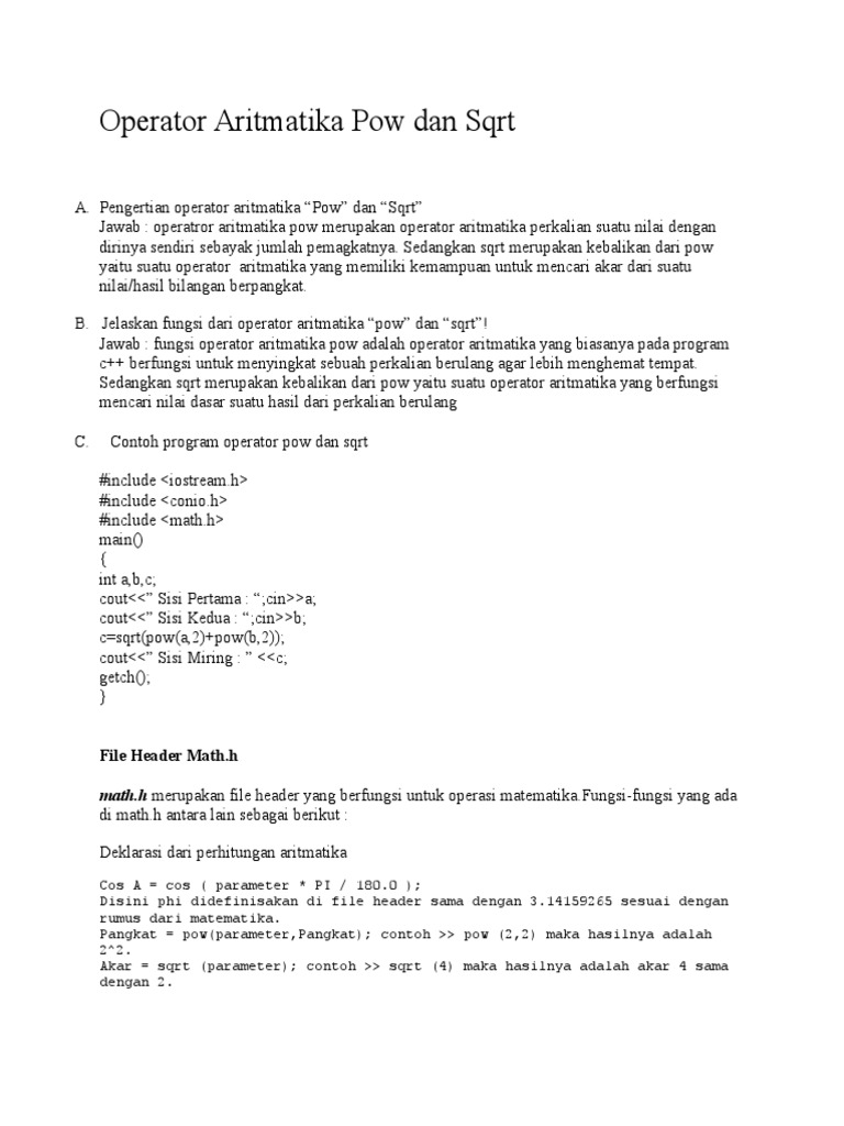 Ringkasan Pow Dan SQRT | PDF | Metode & Bahan Ajar | Komputer