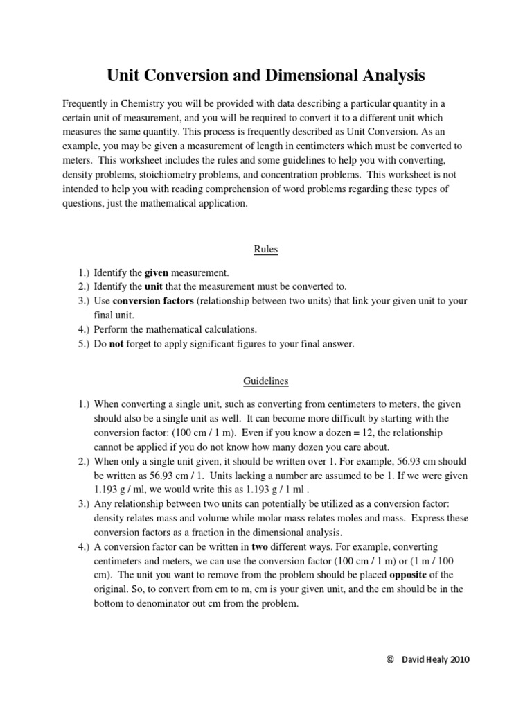 Unit Conversion and Dimensional Analysis PDF | PDF | Litre | Stoichiometry