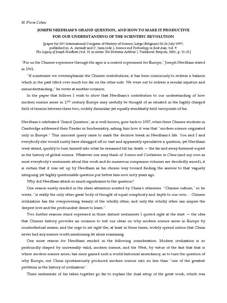 HFC, Needham's Grand Question PDF | Download Free PDF | History Of ...