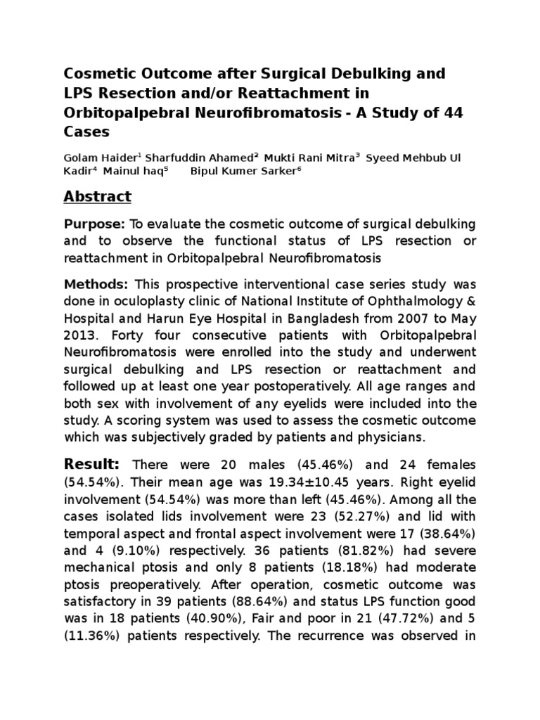 Cosmetic Outcome After Surgical Debulking and LPS Resection And/or ...