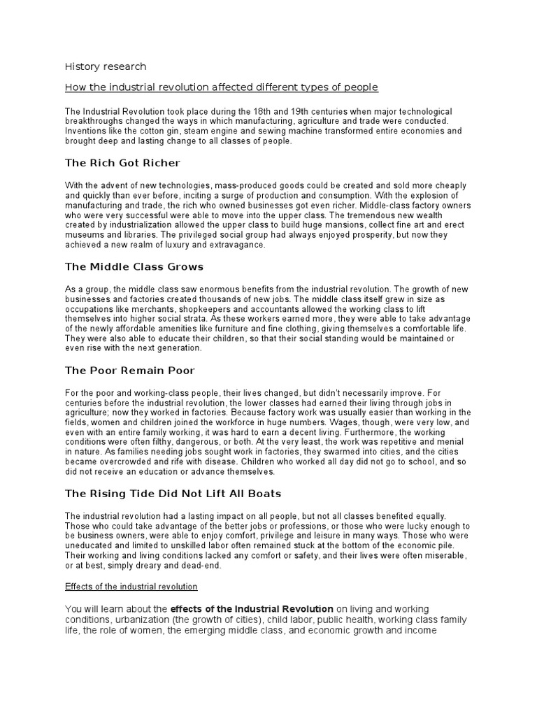 History Research | PDF | Industrial Revolution | Middle Class
