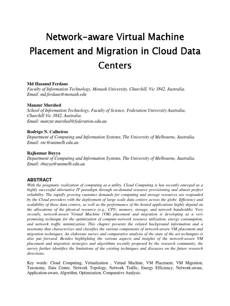 Network-Aware Virtual Machine Placement | PDF | Virtual Machine | Cloud Computing