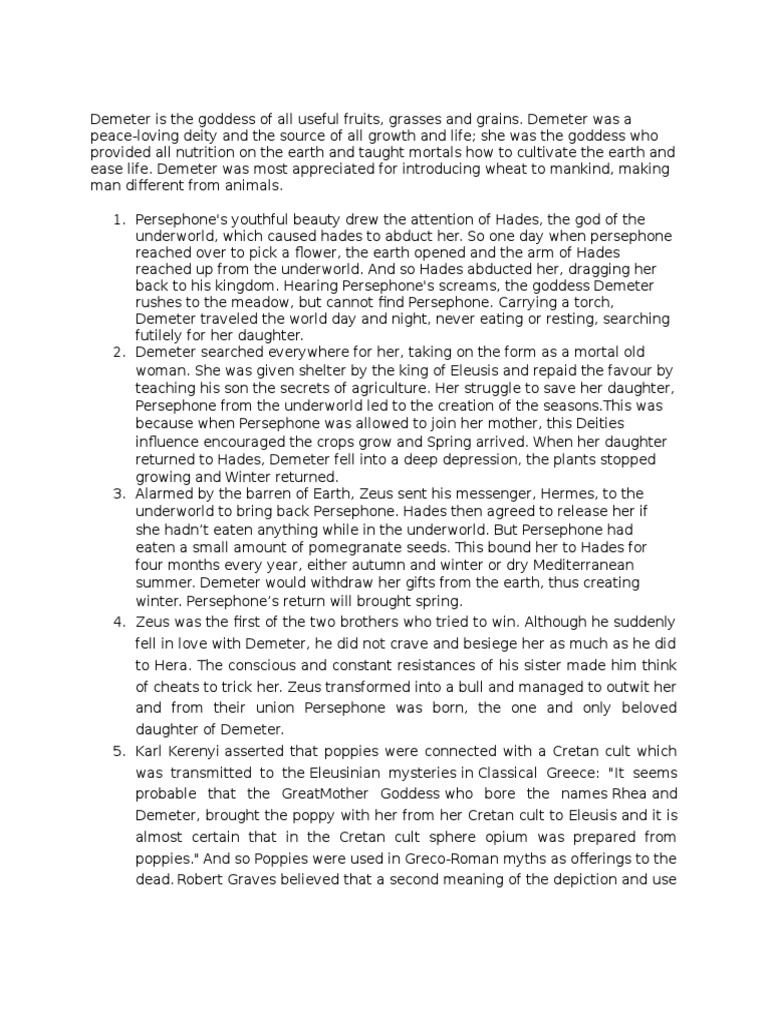 Demeter | PDF | Persephone | Hades
