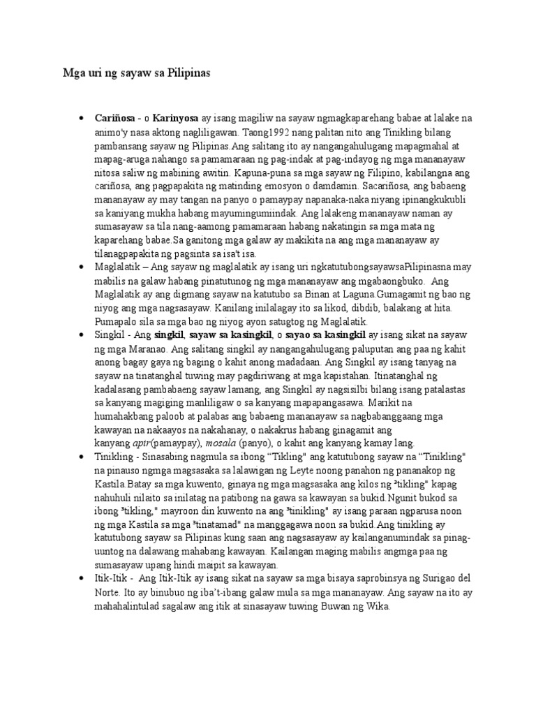 Mga Uri NG Sayaw Sa Pilipinas | PDF