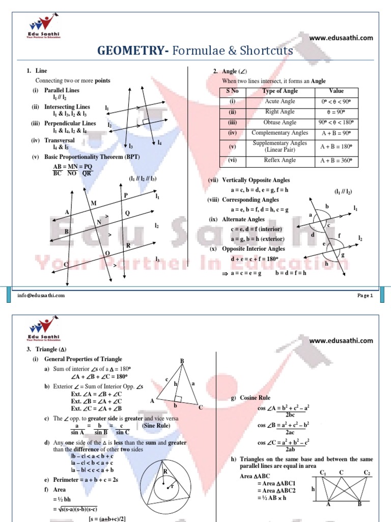Geometry Shortcuts Formulae For CAT - EDUSAATHI | PDF | Triangle | Area