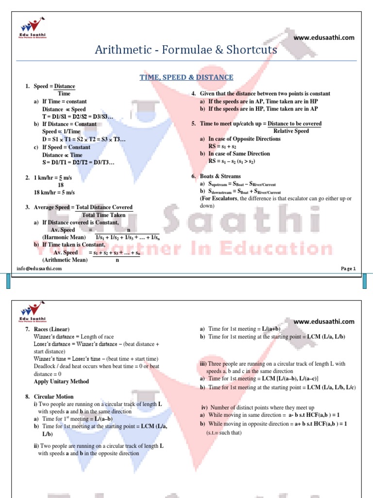 TSD and Time Work Shortcuts Formulas For CAT - EDUSAATHI | PDF ...