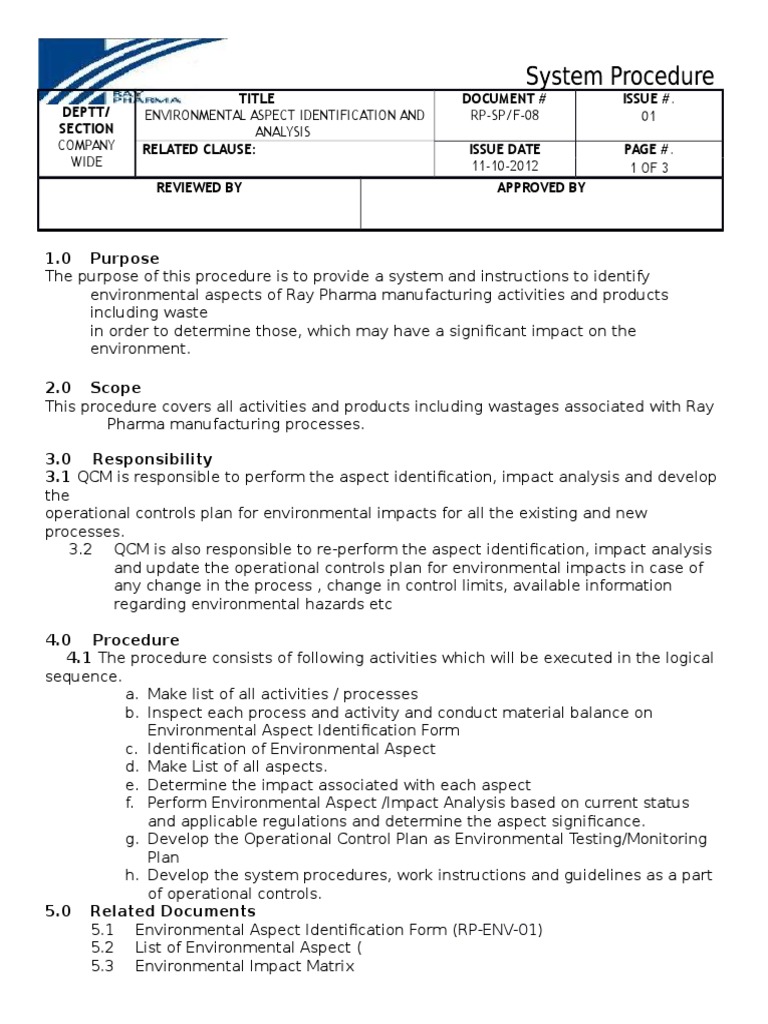 Environmental Aspect Identification and Impact Analysis | PDF ...
