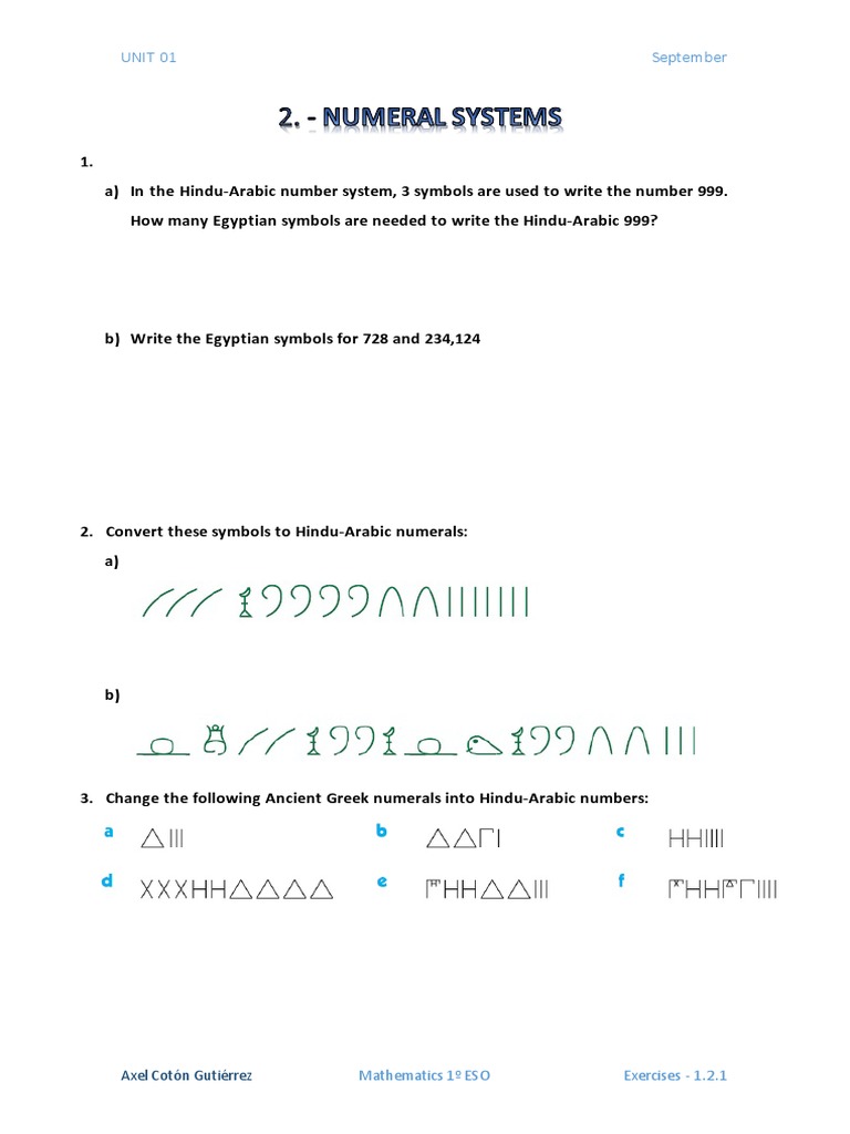 1 ESO - Unit 1 - Exercises 1.2 | PDF | Naming Conventions | Notation