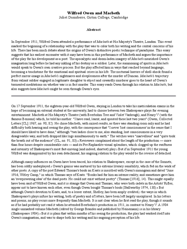 Wilfred Owen and Macbeth | PDF | Macbeth | John Keats