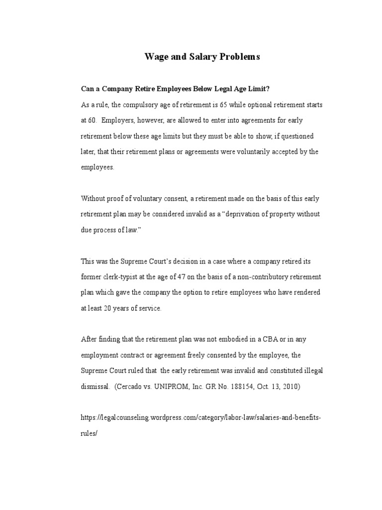 Wage and Salary Problems: Can A Company Retire Employees Below Legal ...
