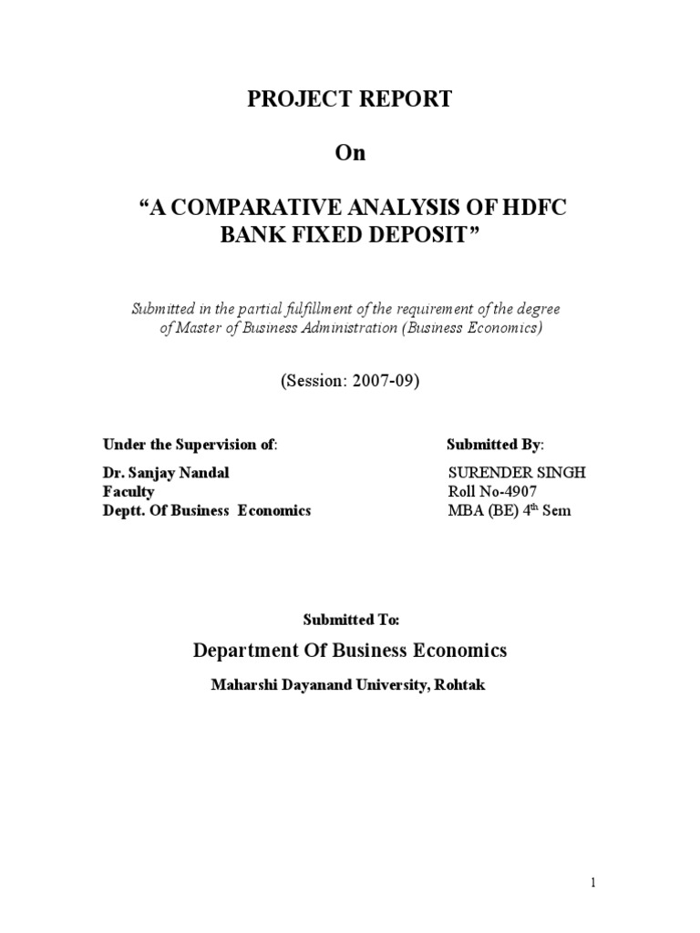Project Report On "A Comparative Analysis of HDFC Bank Fixed Deposit ...