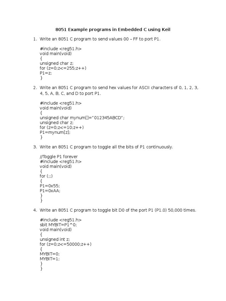 Embedded C 8051 Example Programs | PDF | Electronic Engineering ...