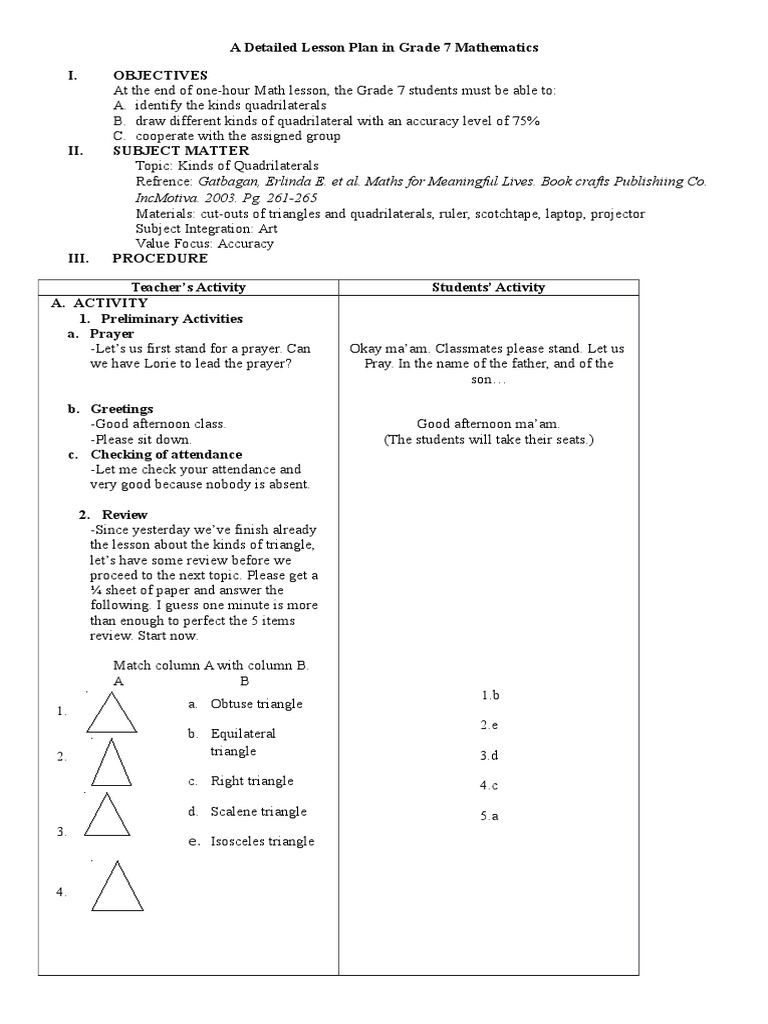 Math 27 Lesson Plan Pdf Rectangle Elementary Geometry