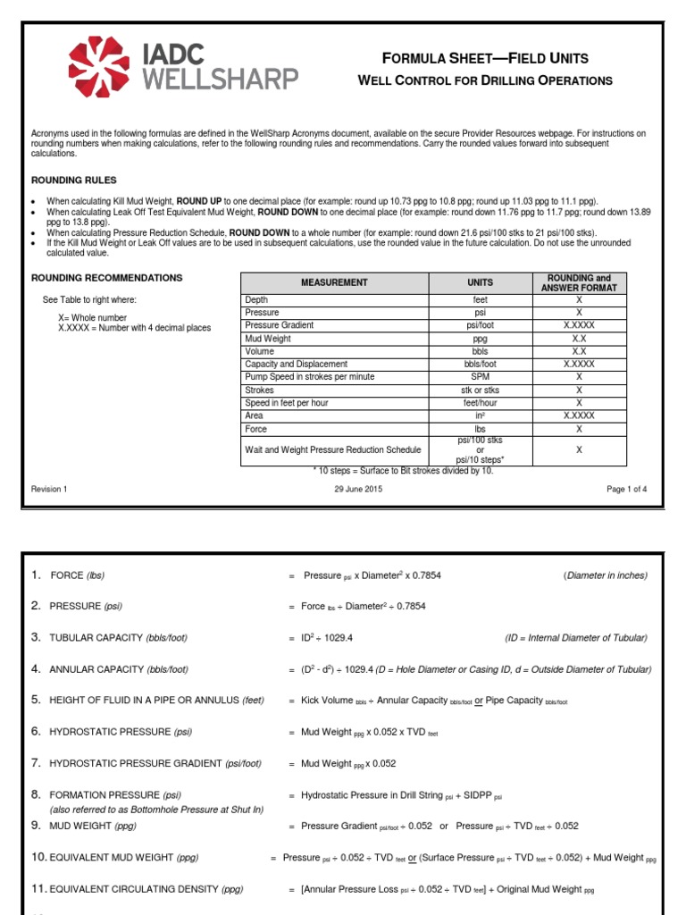 EX-0035 Drilling - English API Forumla Sheet | PDF | Pressure | Casing ...