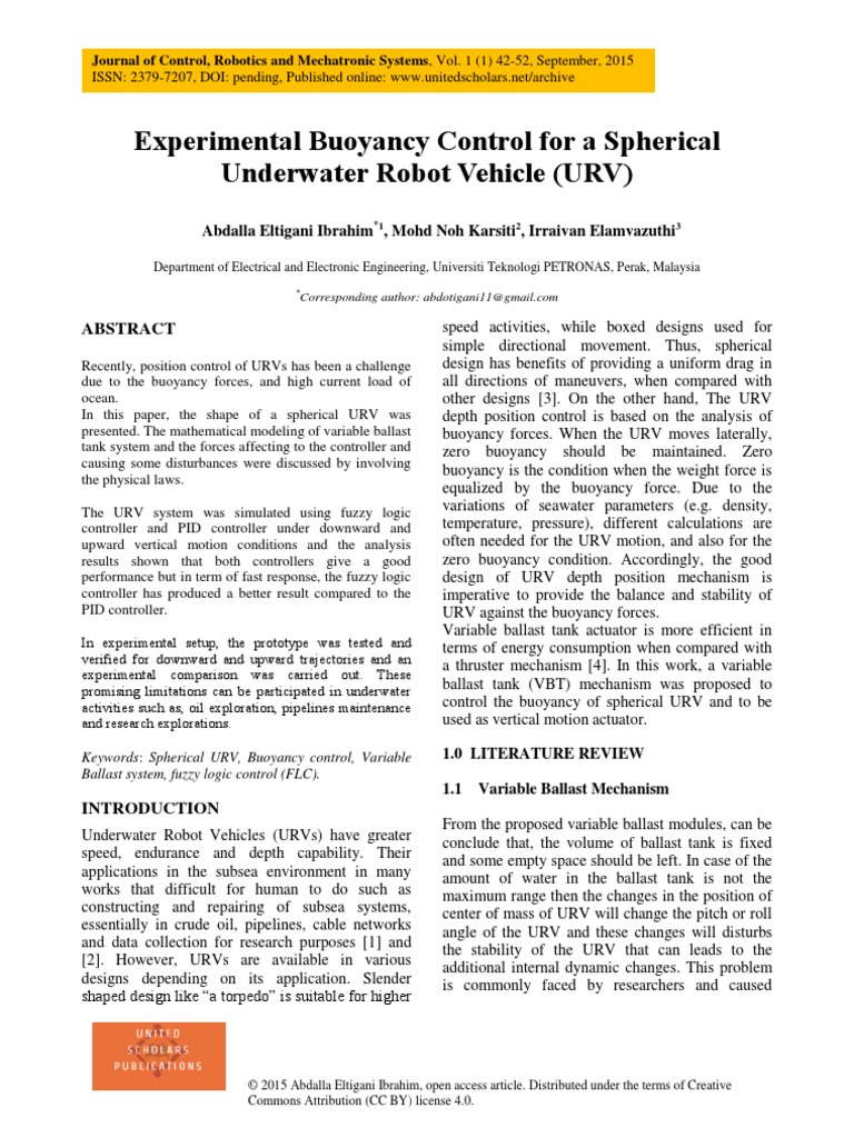 Experimental Buoyancy Control For A Spherical Auv | Download Free PDF ...