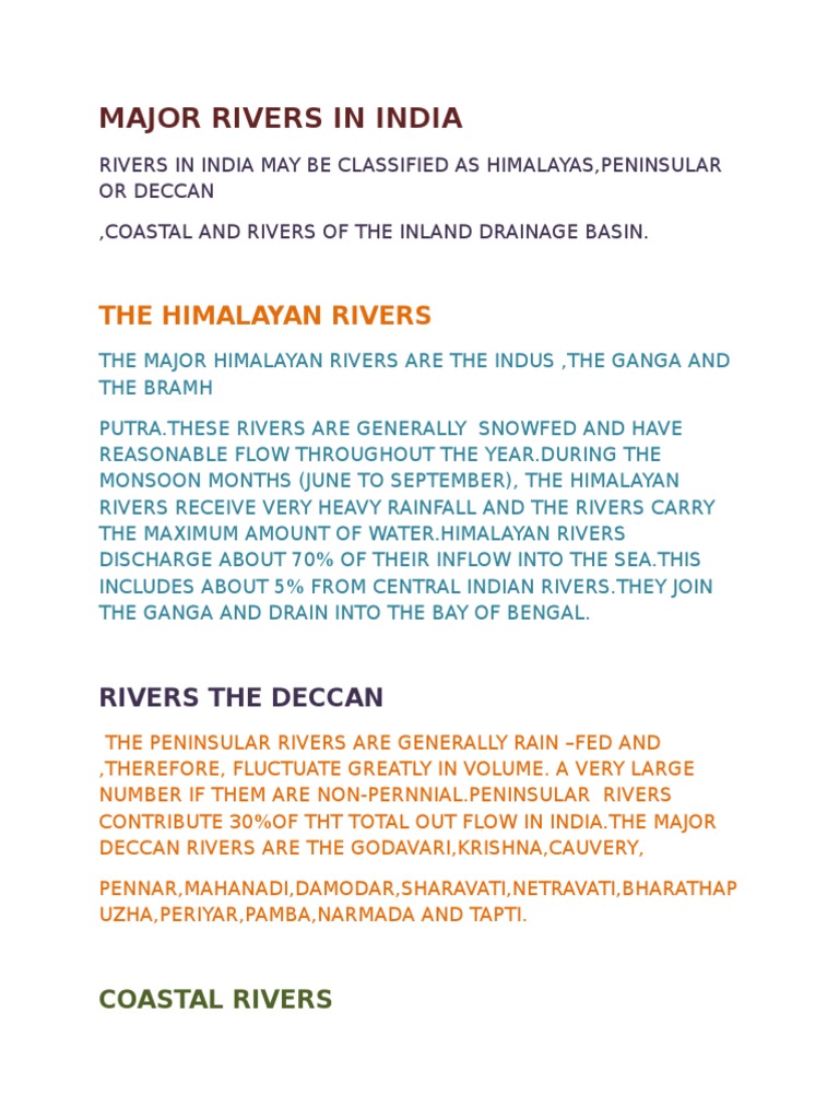 Major Rivers in India | PDF