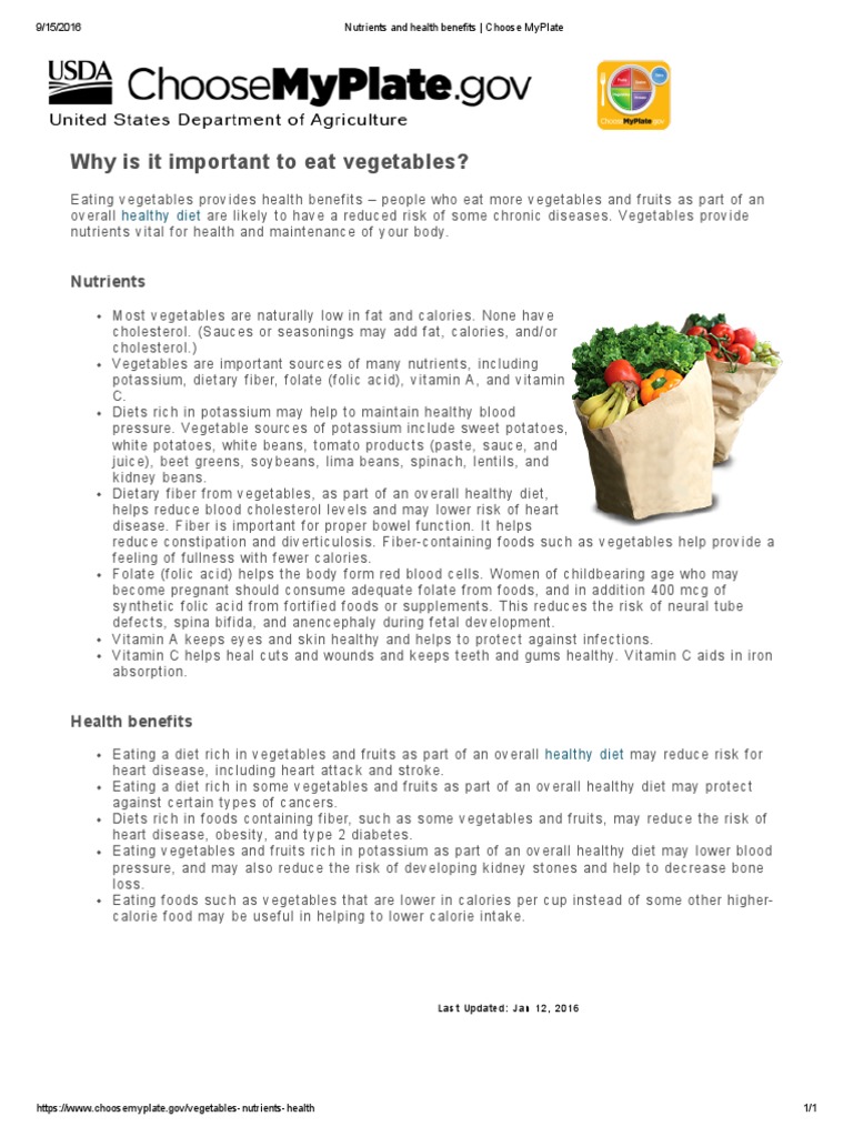 Nutrients and Health Benefits Veg - Choose MyPlate | PDF