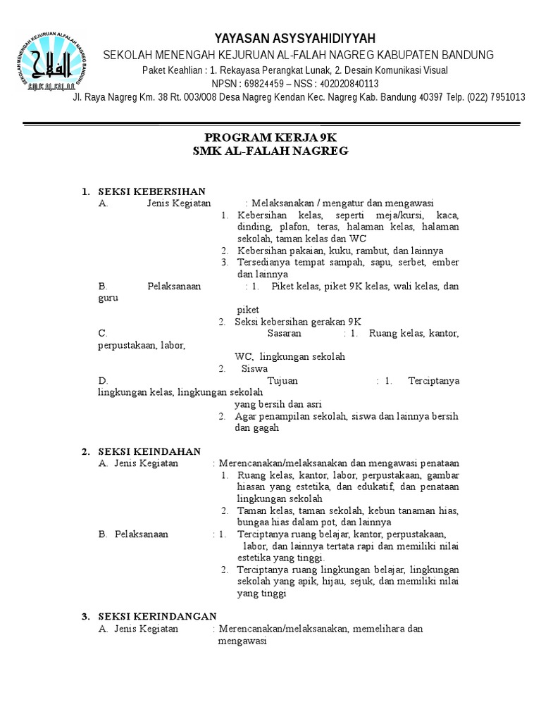 Program Kerja 9k | PDF
