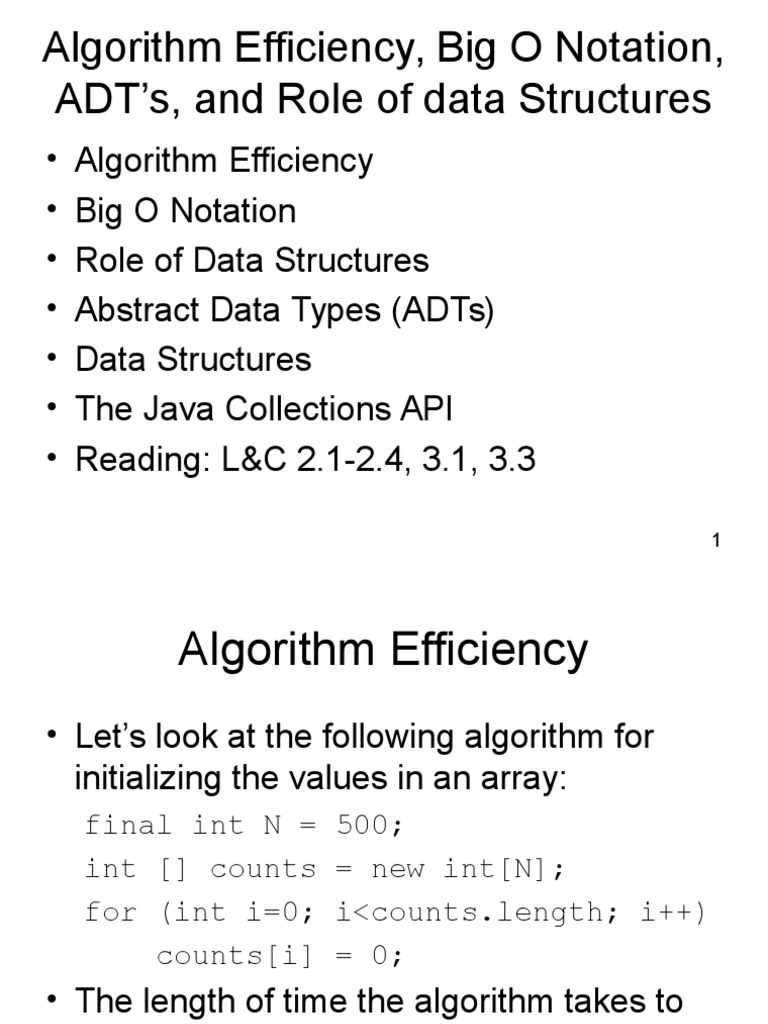 Algorithm Efficiency, Big O Notation, ADT's, and Role of Data ...