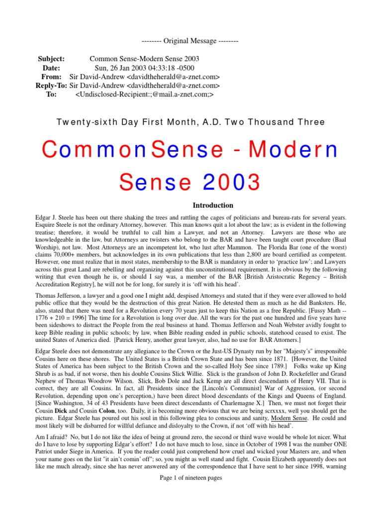 Common Sense Modern Sense 2003 | PDF | Presidents Of The United States ...