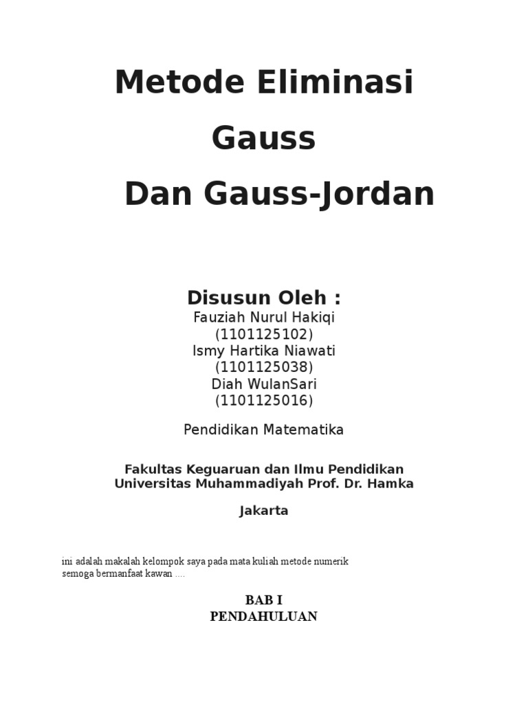 Metode Eliminasi Gauss | PDF | Metode & Bahan Ajar