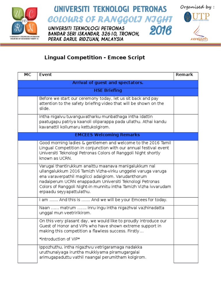 EMCEE Script - Lingual Competition (Latest) | PDF
