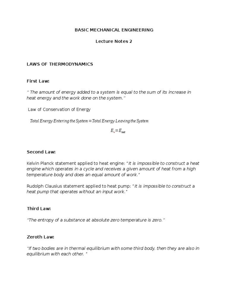 BASIC MECHANICAL ENGINEERING Lecture Notes 2 Part 1 | PDF | Heat ...