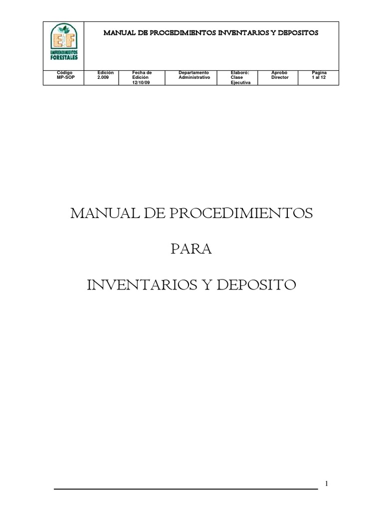 Manual de Procedimientos para Inventarios y Deposito - Full | PDF ...