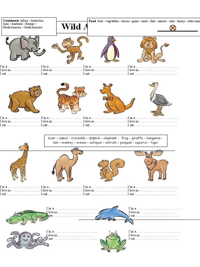 1642 Wild Animals Reading Writing Worksheet | PDF