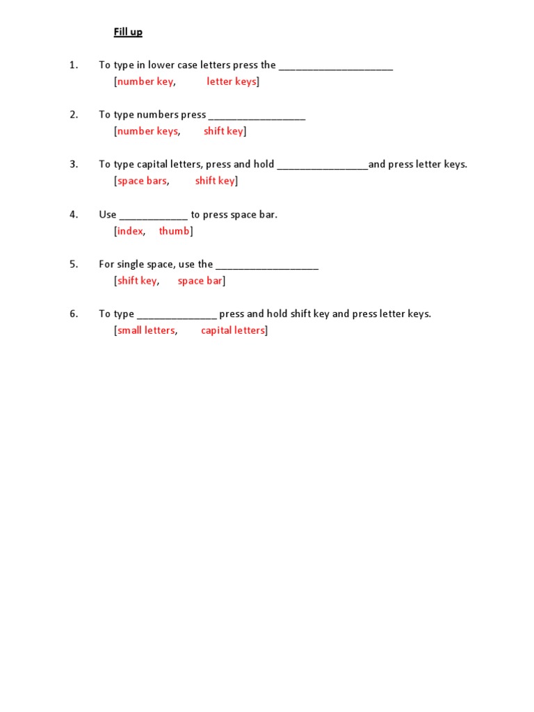 Number Key Letter Keys: Fill Up | PDF | Personal Computers | Text