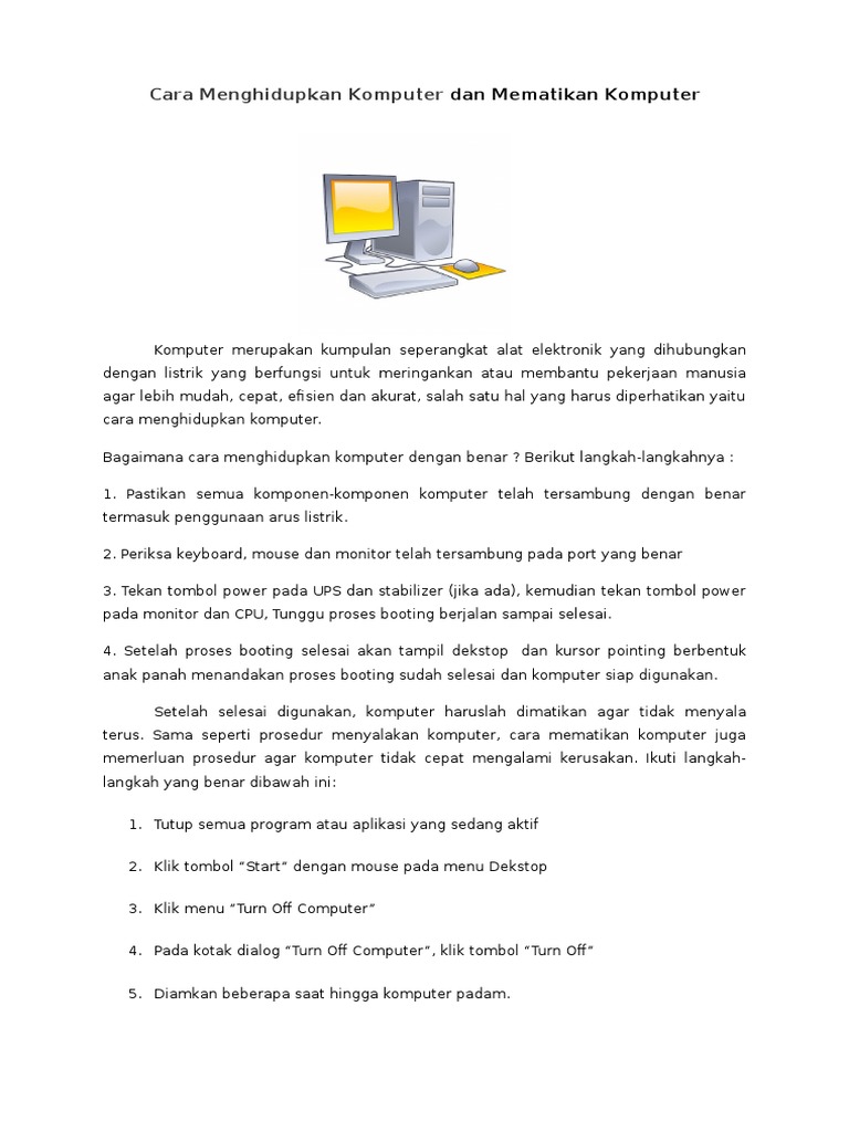 Cara Menghidupkan Komputer Dan Mematikan Komputer | PDF