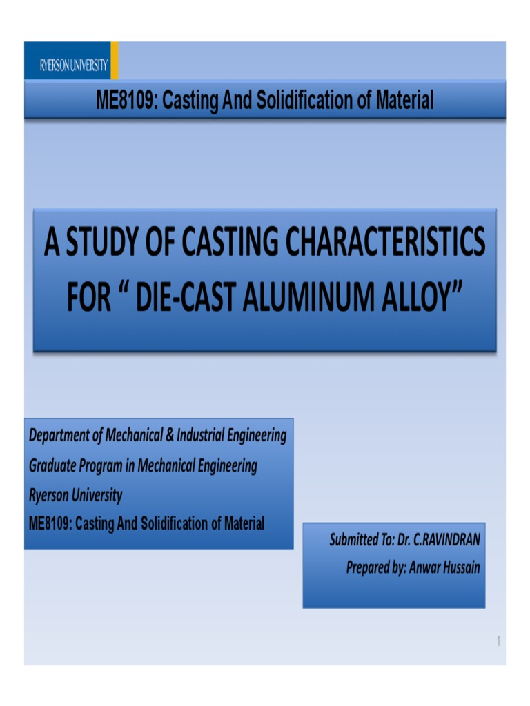 A Study of Casting Characteristics For Die Cast Aluminum Alloy-Anwar Hussain | PDF | Casting ...