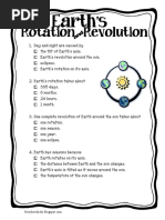 Grade 6 Earth Rotation & Revolution Quiz | PDF | Rotation | Earth