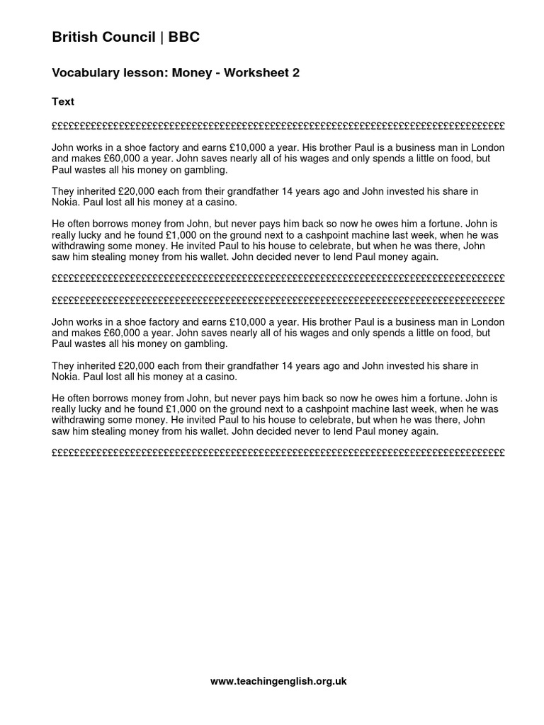 Money Vocabulary Worksheet 2 PDF | PDF