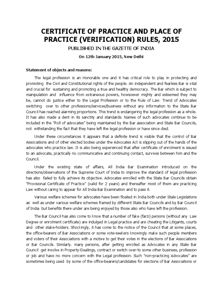 Certificate of Practice Rules | PDF | Advocate | Bar Association