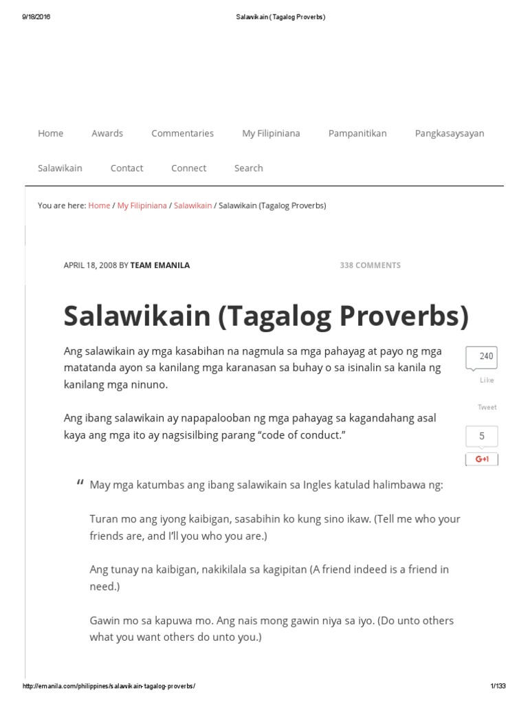 Salawikain (Tagalog Proverbs) PDF | PDF