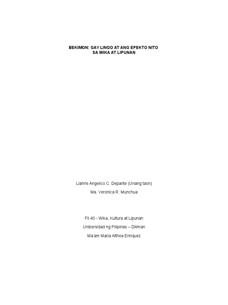 Documents - Tips - Bekimon Gay Lingo at Ang Epekto Nito Sa Lipunan | PDF