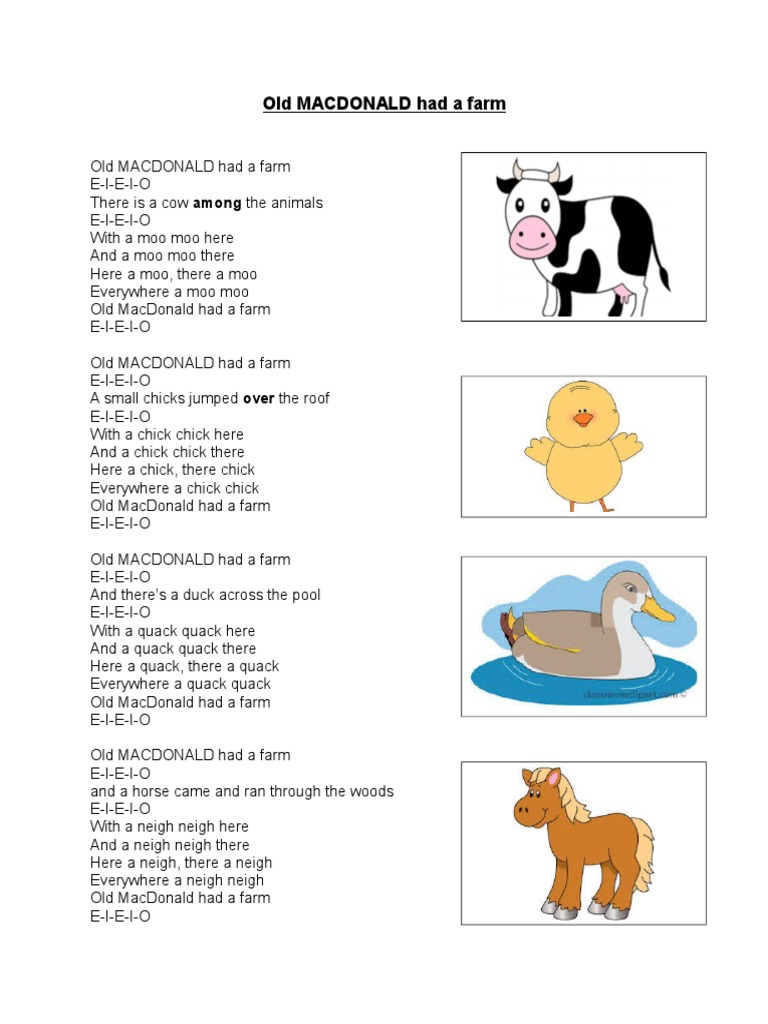 Old MACDONALD Had A Farm Lyrics | PDF | Old Mac Donald Had A Farm | Nature